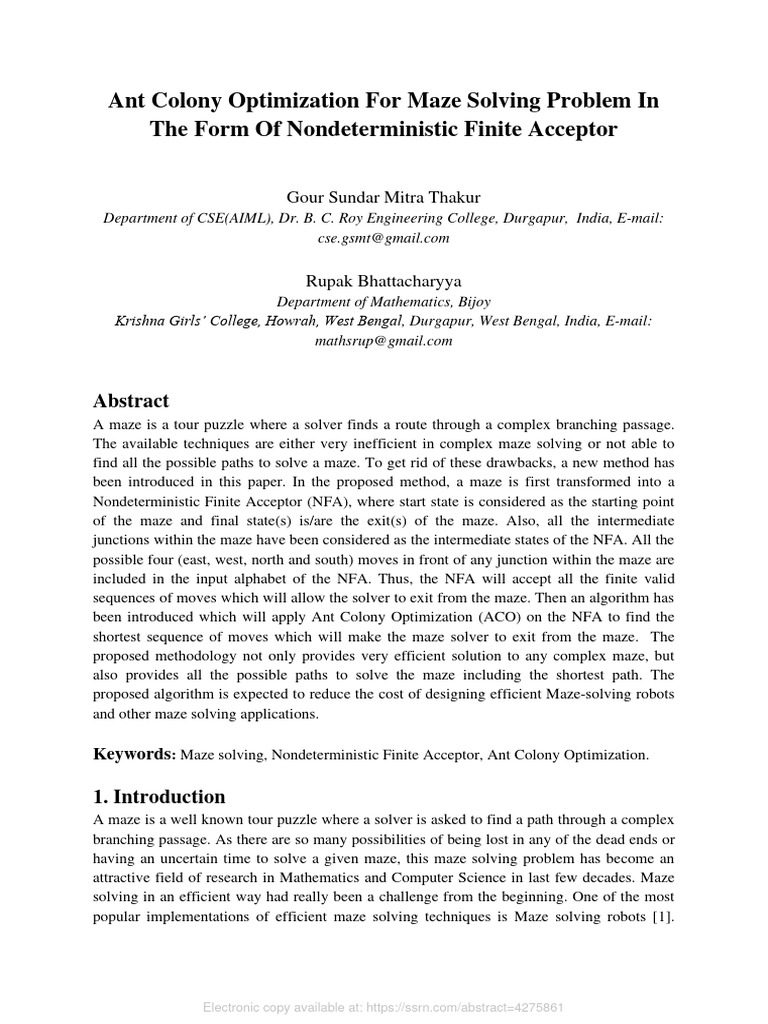 Ant Colony Optimization For Maze Solving | PDF | Maze | Algorithms