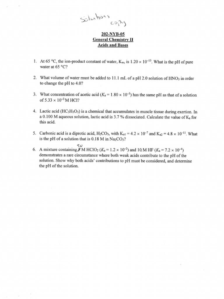 Acids and Bases Handout W Solutions | PDF