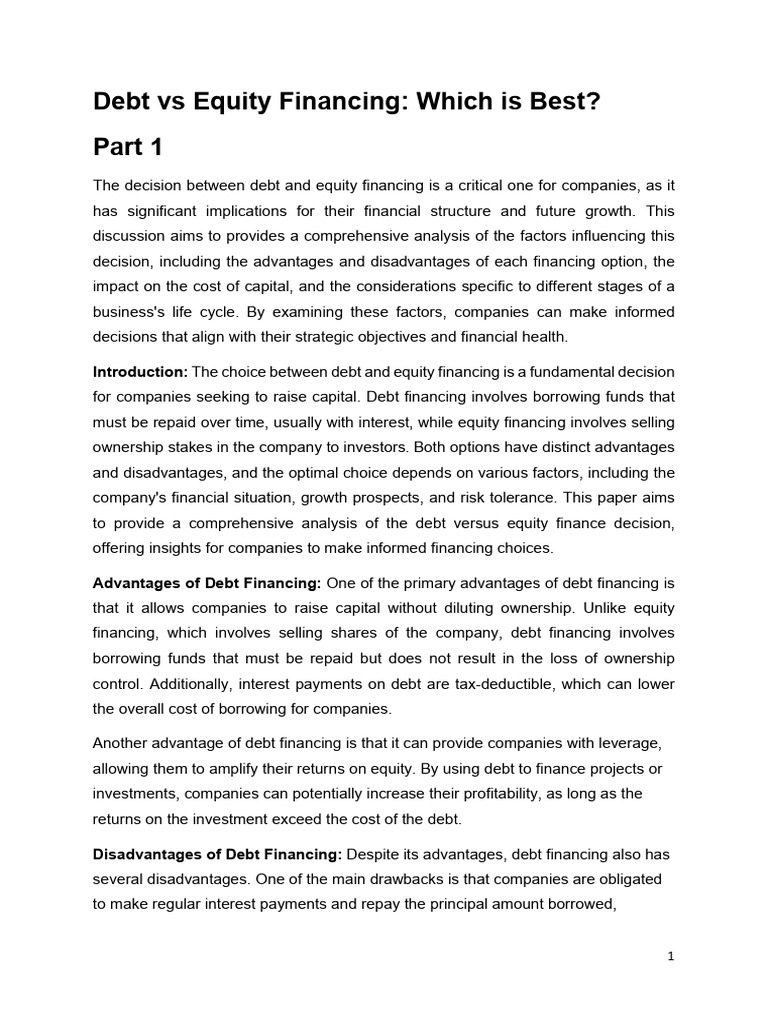 Debt Vs Equity Finance Decision | PDF | Cost Of Capital | Capital Structure