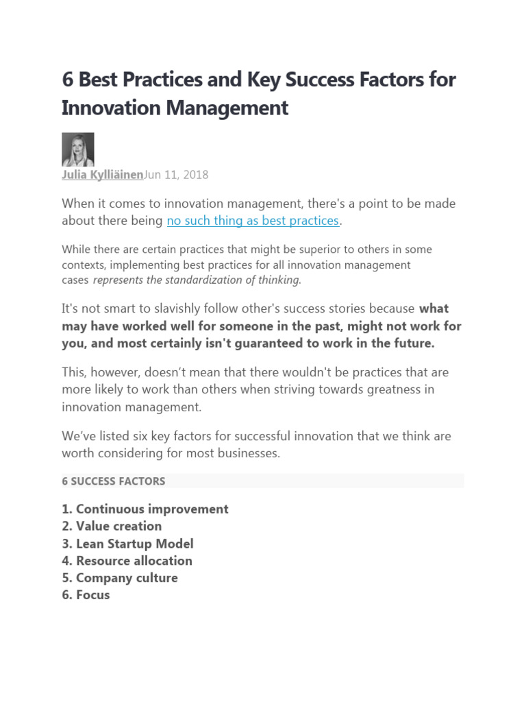 6 Best Practices and Key Success Factors For Innovation Management ...
