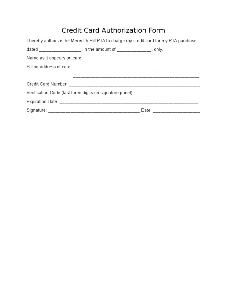 Credit Card Authorization Form | PDF