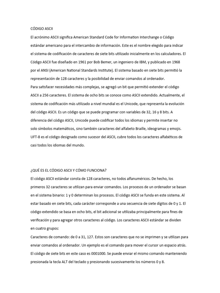 Código Ascii | PDF | Ascii | Codificación de caracteres