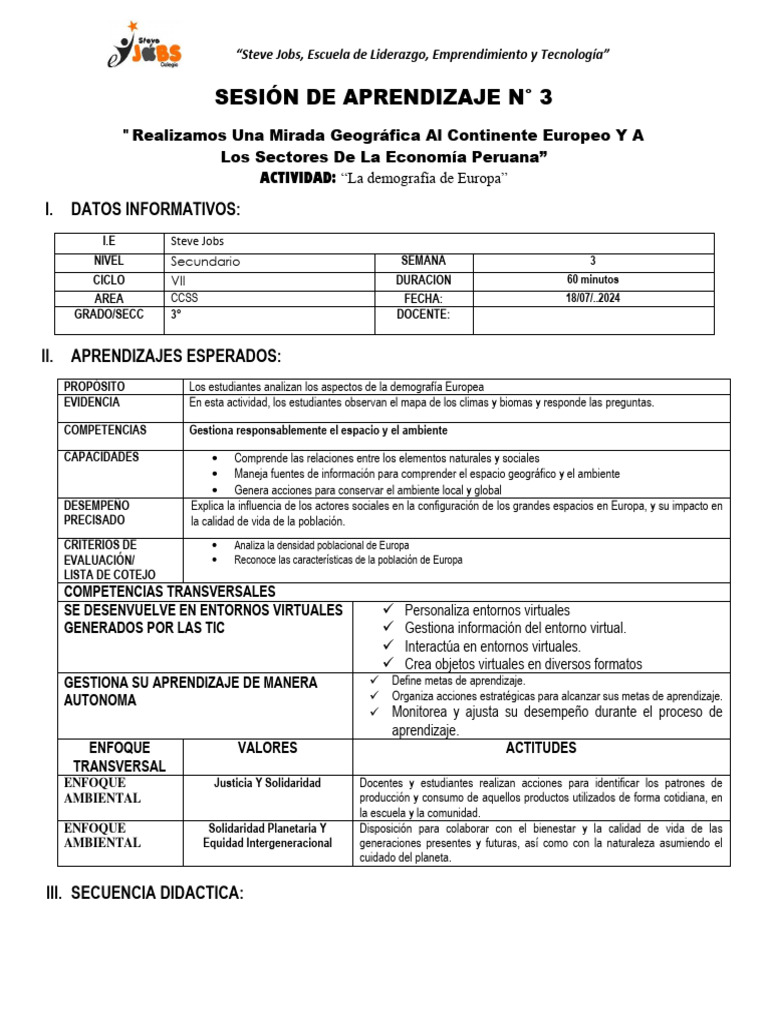 Sesion CCSS 3° Sec-Semana 03 | PDF | Evaluación | Aprendizaje