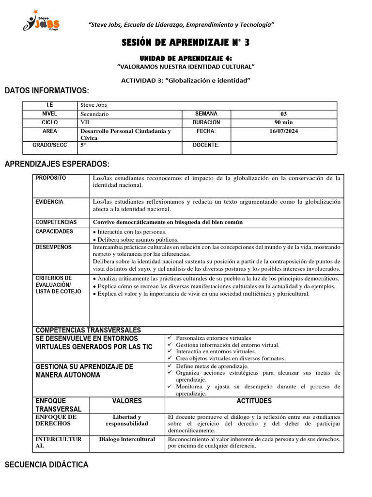 5º DPCC - Ses 3 Uni 4 - Sem 03 | PDF | Maestros | Aprendizaje