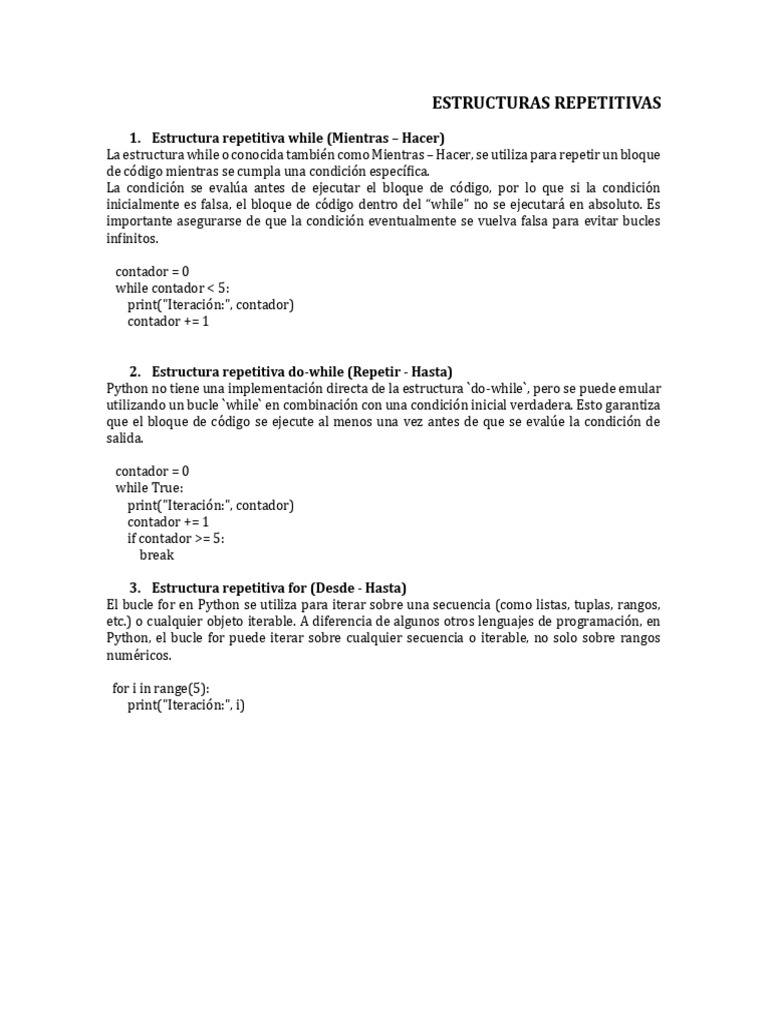 Estructuras Repetitivas en Python | PDF | Python (lenguaje de programación) | Flujo de control