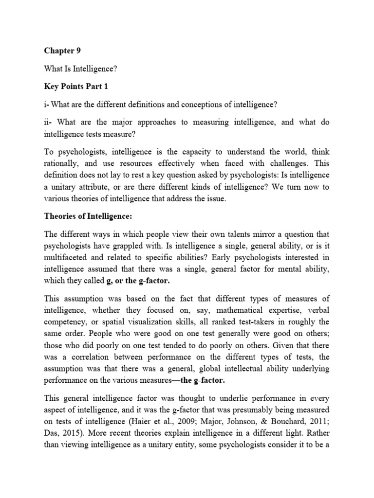 Chap 9 Intelligence | PDF | Wechsler Adult Intelligence Scale | Intelligence Quotient