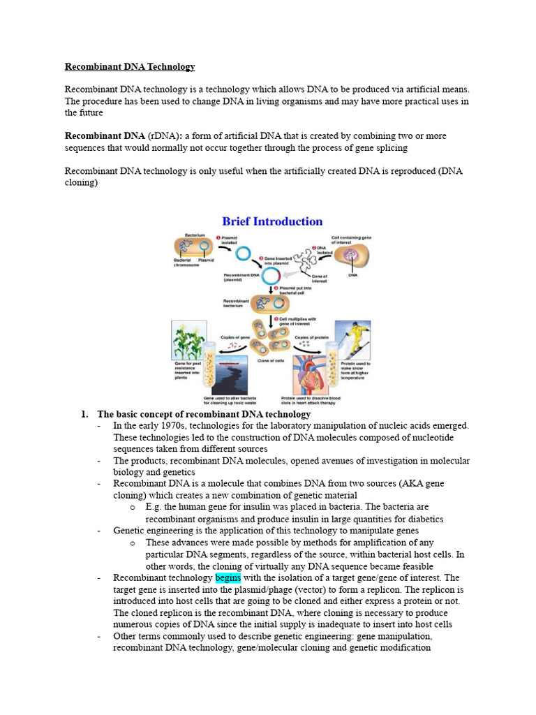 Recombinant DNA Technology | PDF | Molecular Cloning | Recombinant Dna