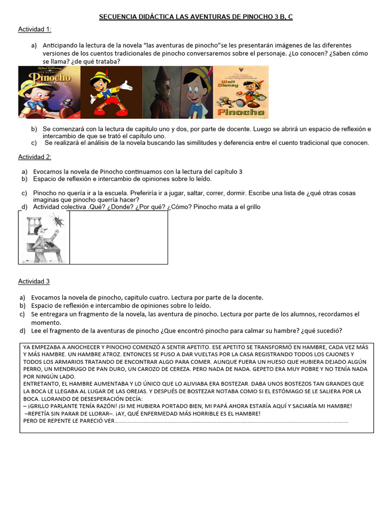 Las Aventuras de Pinocho. 3ro A B C | PDF | Pinocho
