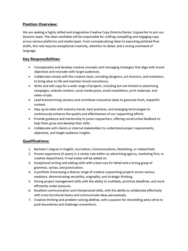 Creative Copy Director | PDF | Copywriting | Creativity