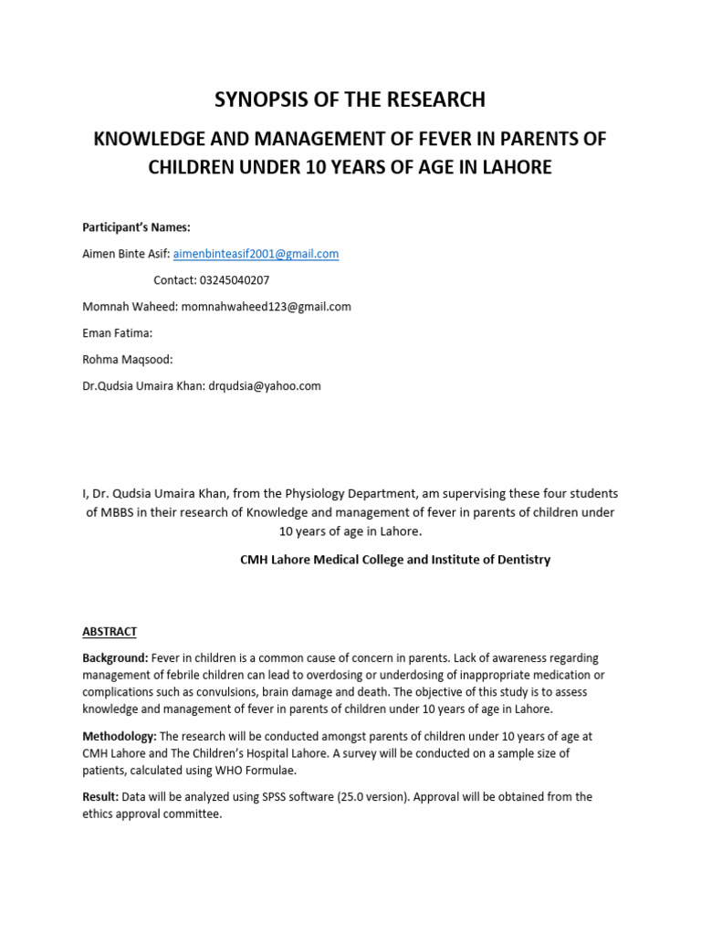 Synopsis of The Research | PDF | Fever | Medicine