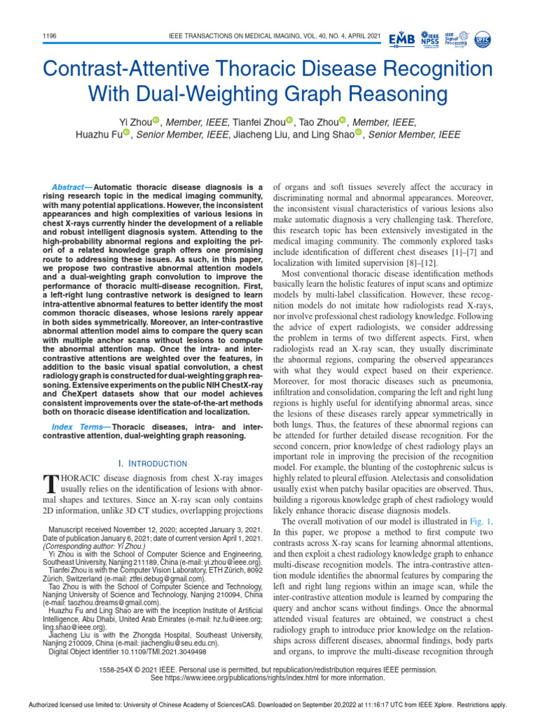 Thoracic Disease Recognition with Graph Reasoning | PDF | Radiology ...