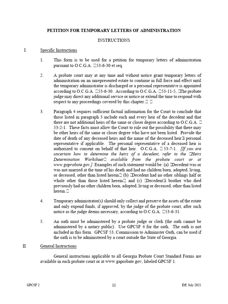 GPCSF 2 Petition For Temporary Letters of Administration | PDF ... GPCSF 2 Petition For Temporary Letters of Administration | PDF ...