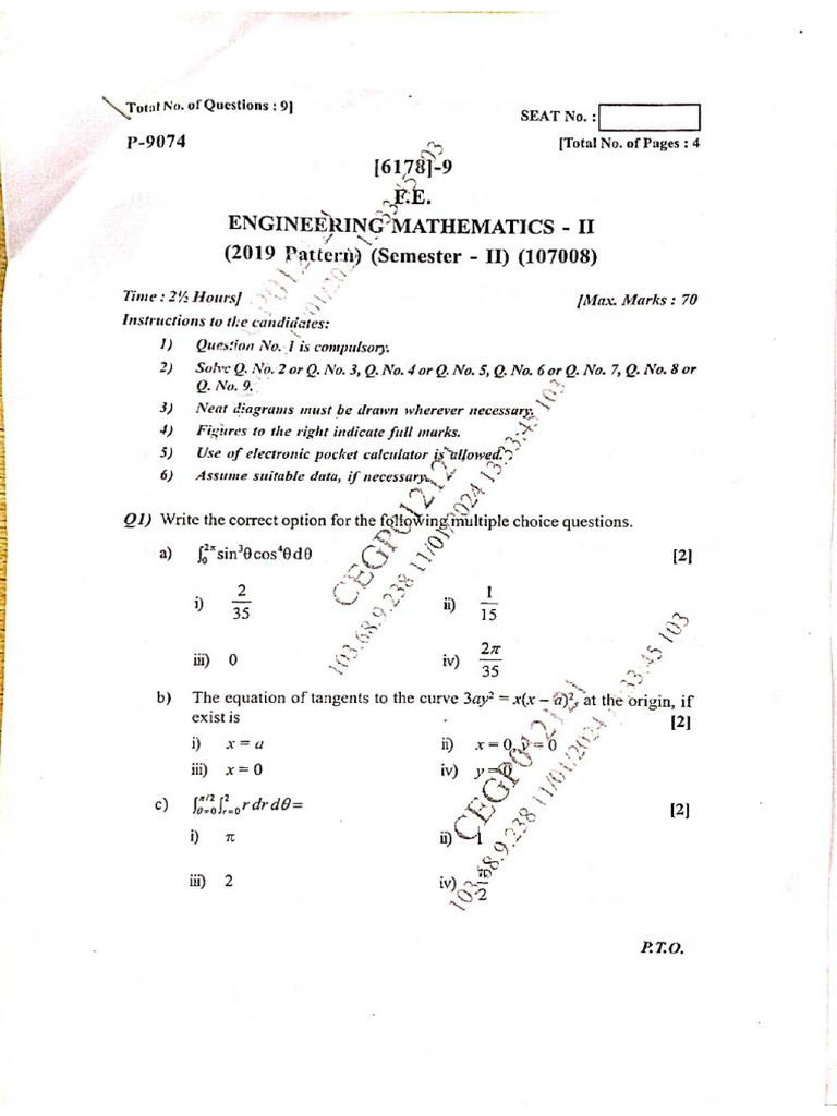 M II ENDSEM Solution (11'1'2024) IV | PDF