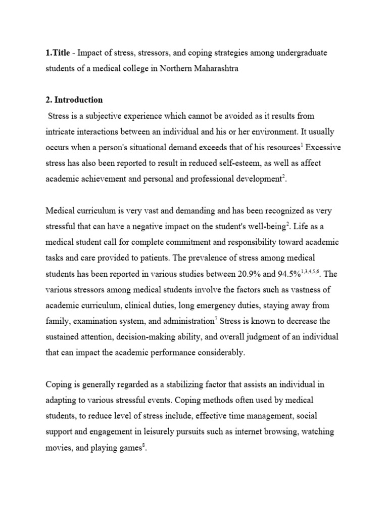 Proposal | PDF | Stress (Biology) | Medical School