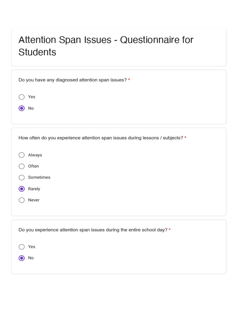 Attention Span Issues - Questionnaire For Students All Responses | PDF ...