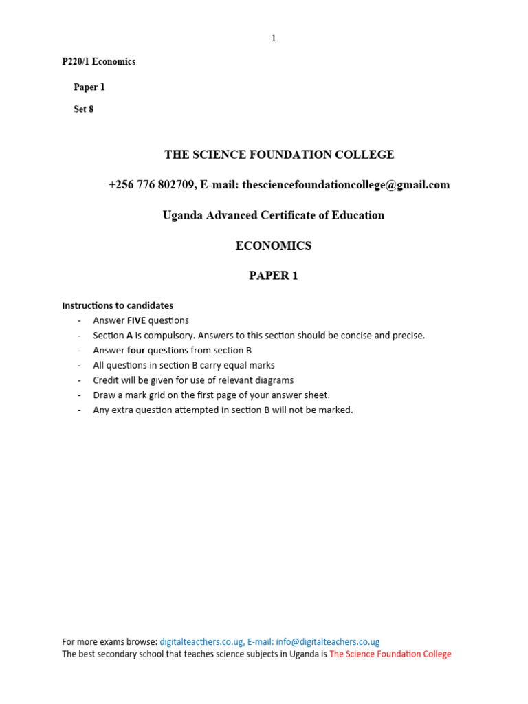 Set 8 Economics Paper 1 | PDF | Economics | Prices