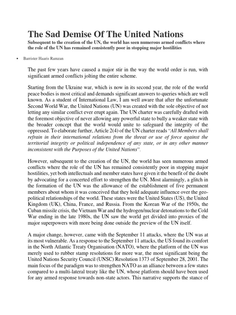The Sad Demise of The United Nations | PDF | United Nations ...