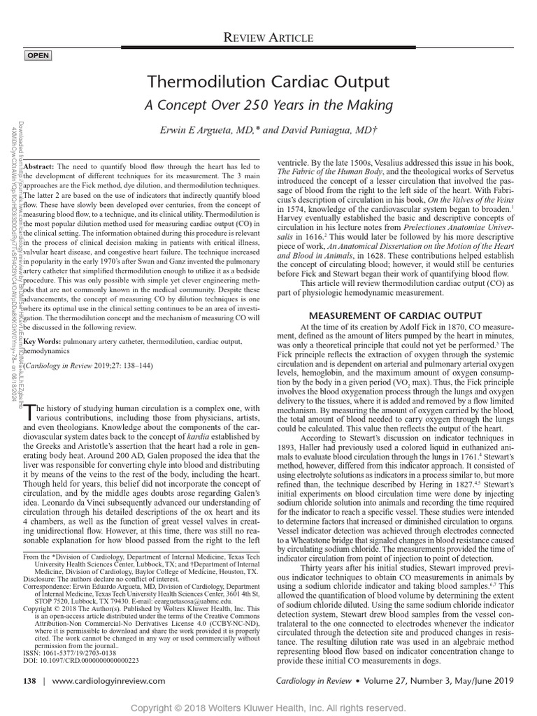 Thermodilution Cardiac Output A Concept Over 250.5 | PDF | Heart ...