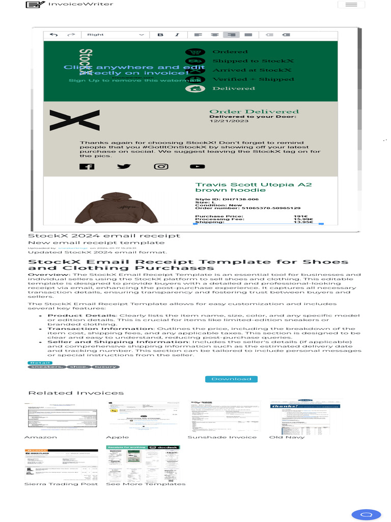 StockX Email Receipt Template Guide | PDF | Receipt | Invoice