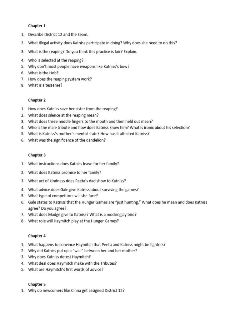 The Hunger Games - Part 1 Questionnaire | PDF | Sports & Recreation