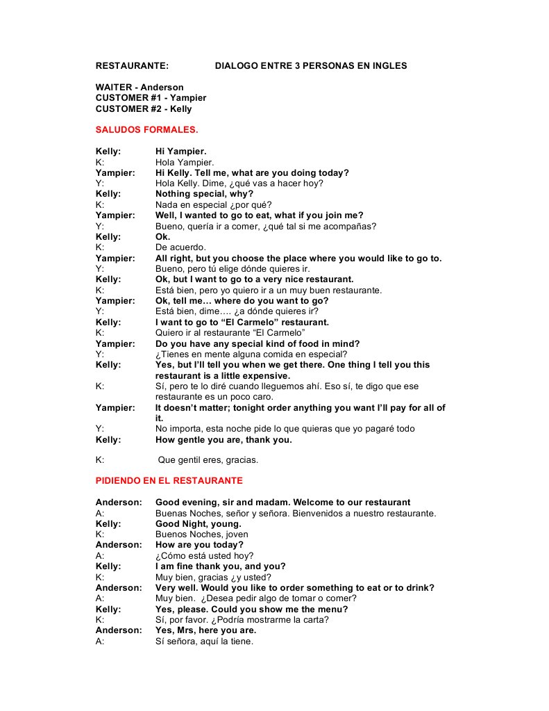 Dialogo 3 Personas Restaurante