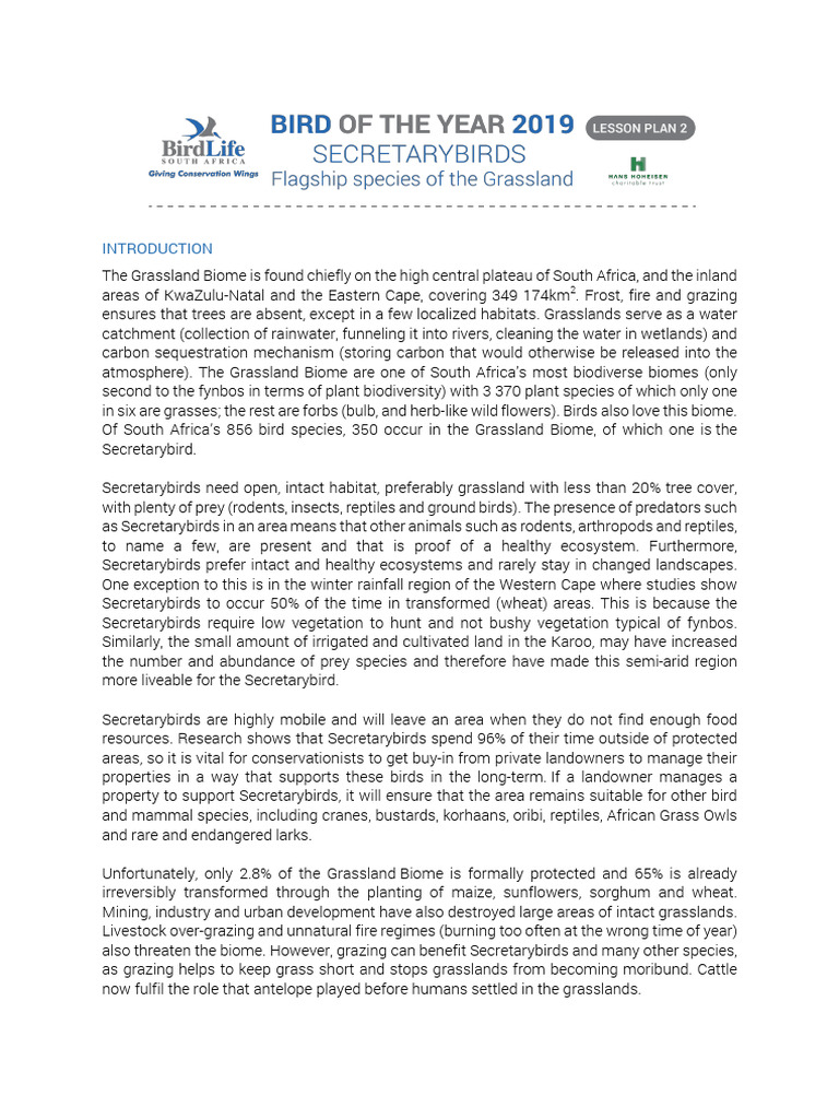 Lesson Plan 2 Flagship Species of The Grassland | PDF | Grassland | Natural Environment