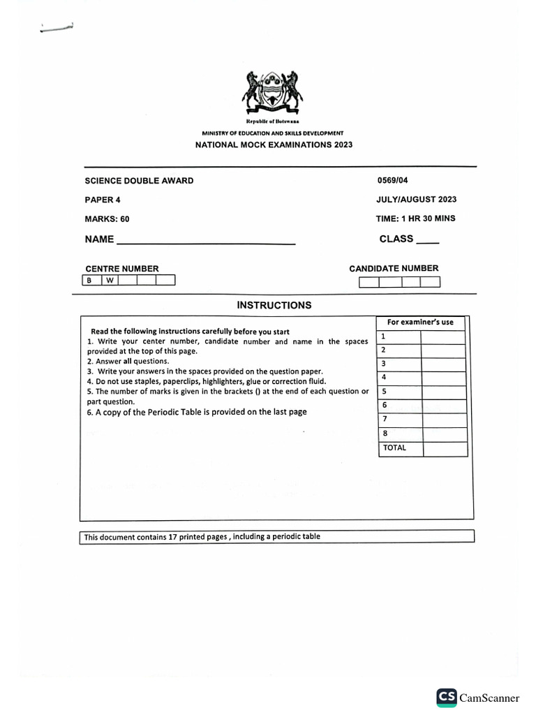 Science Double Award Paper 4 Mock 2023 Pdf