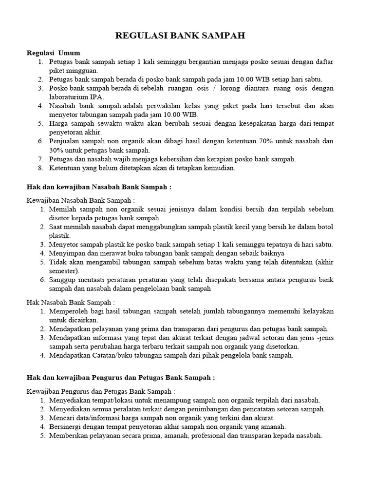 Regulasi dan Struktur Bank Sampah | PDF | Griya & Taman