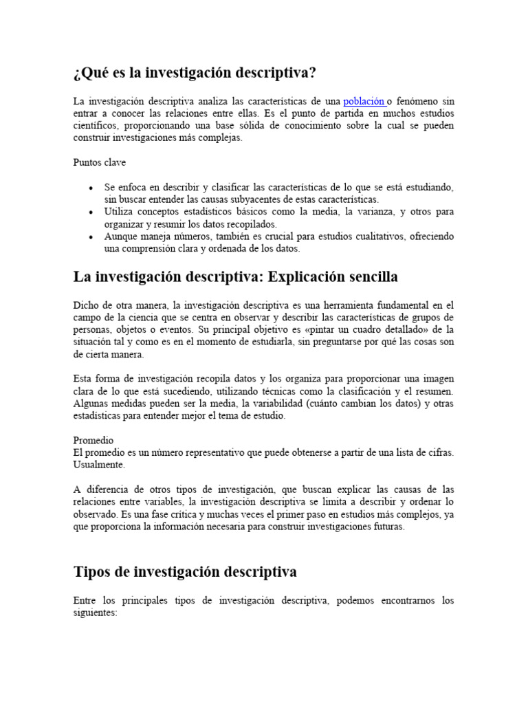 Qué Es La Investigación Descriptiva | PDF | Estadísticas | Observación
