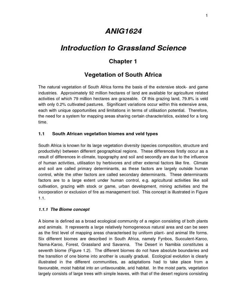 South African Grassland Vegetation Overview | PDF | Grassland | Savanna