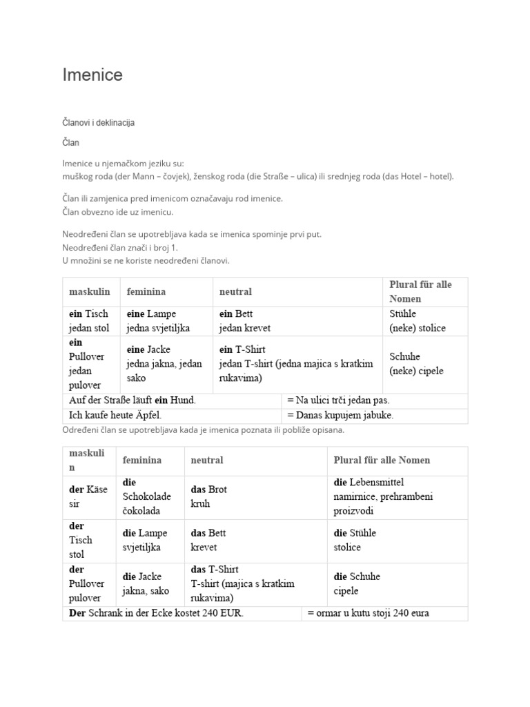 Imenice, Clanovi, Padezi | PDF