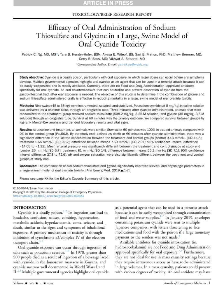 Efficacy of Oral Administration of Sodium Thiosulfate and Glycine in A ...
