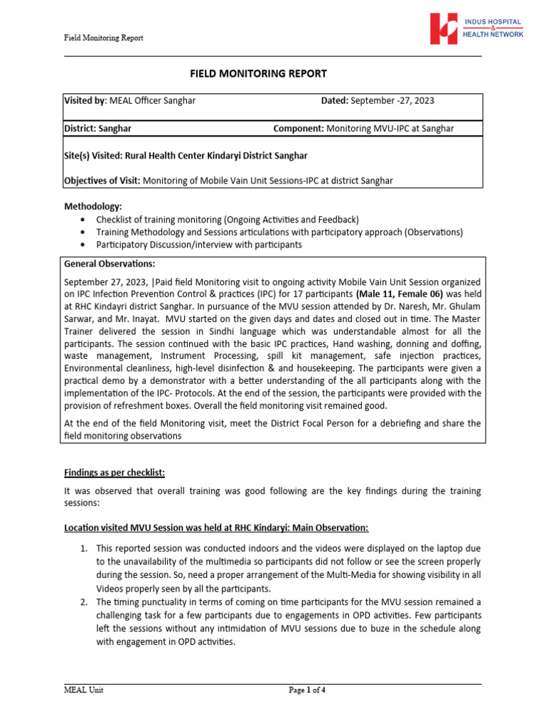 Monitoring Report MVU Session RHC Kindaryi | PDF | Finance & Money ...