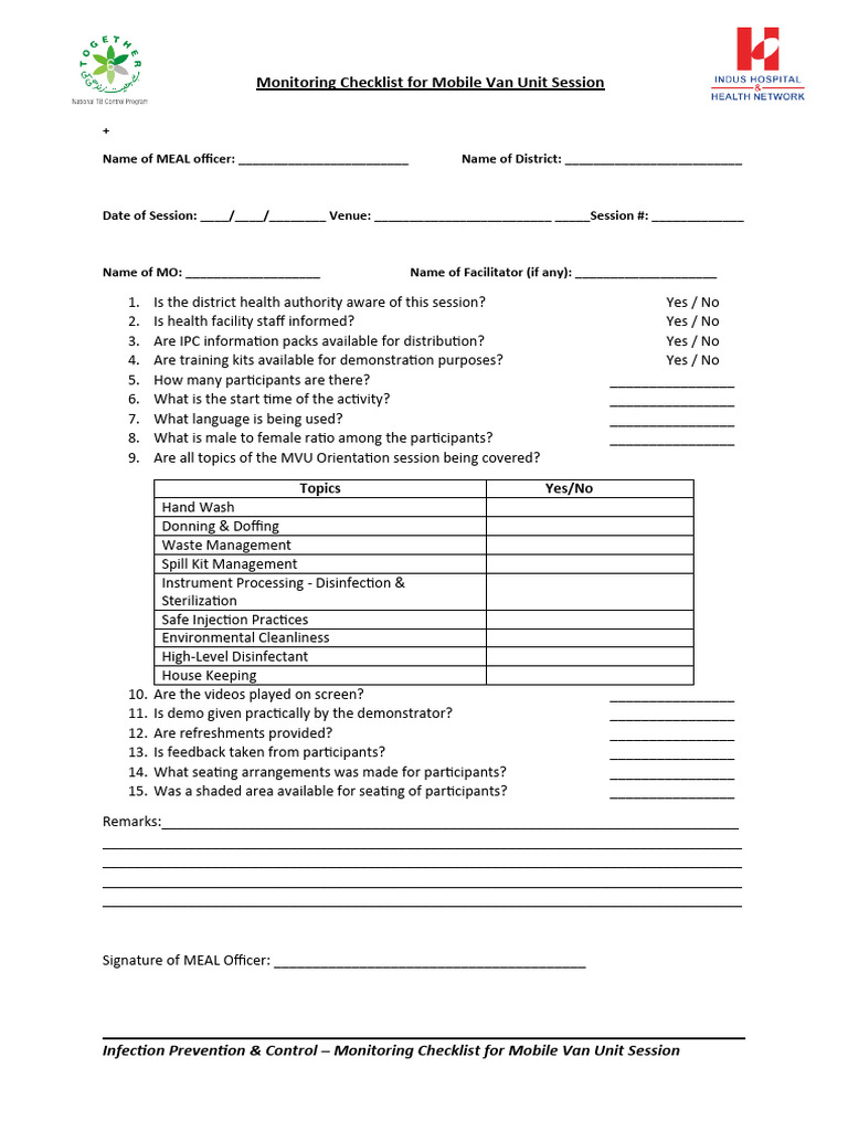 Monitoring Checklist For MVU Sessions - MA | PDF