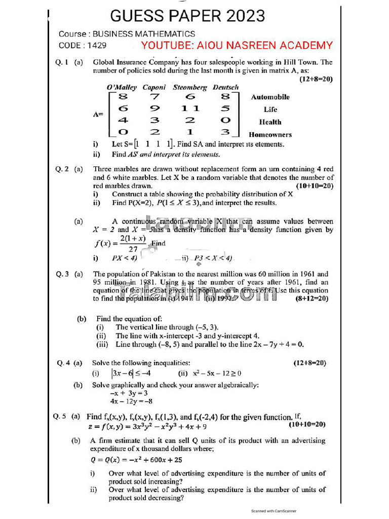 1429 Guess Paper Nasreen Academy | PDF