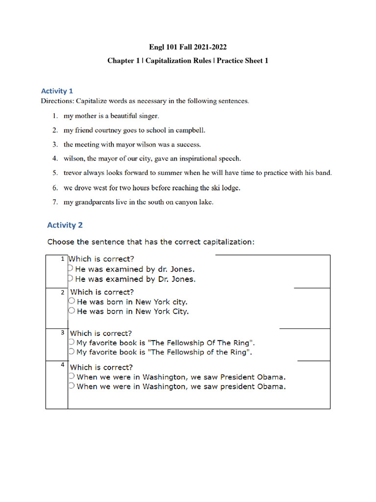 Capitalization Practice 1 | PDF