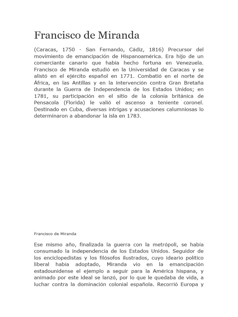 Francisco de Miranda | PDF