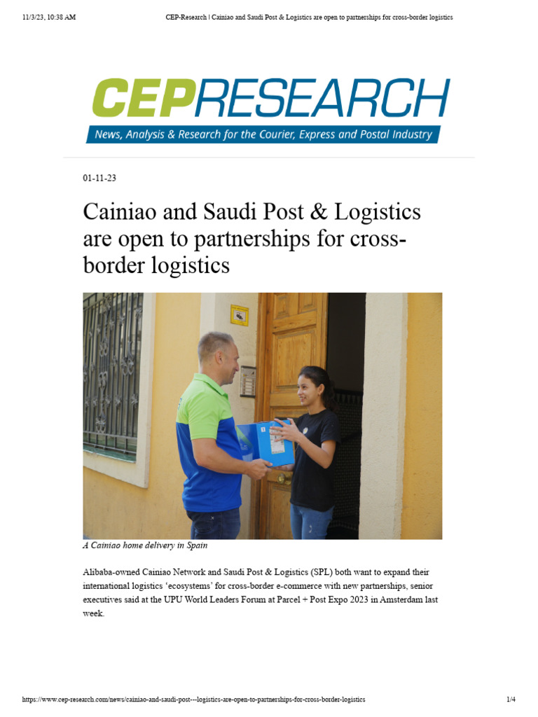 CEP-Research - Cainiao and Saudi Post & Logistics Are Open To ...