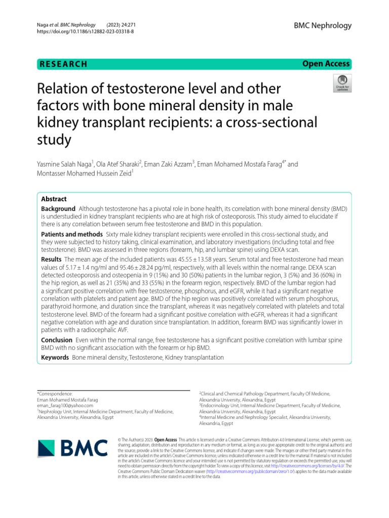 Relation of Testosterone Level and Other Factors With Bone Mineral ...