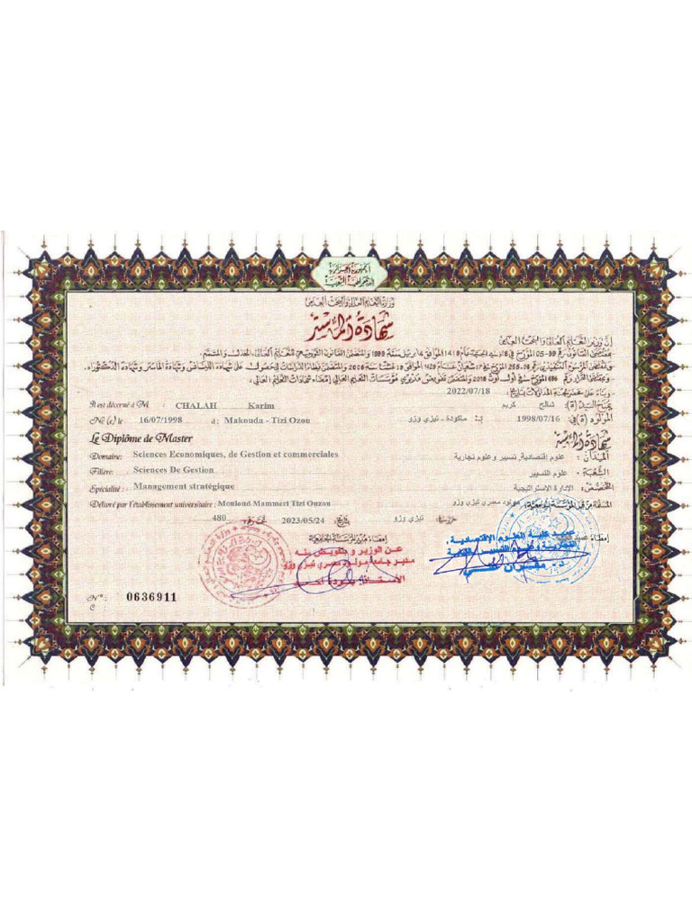 DiplÃ Me Master Chalah Karim | PDF