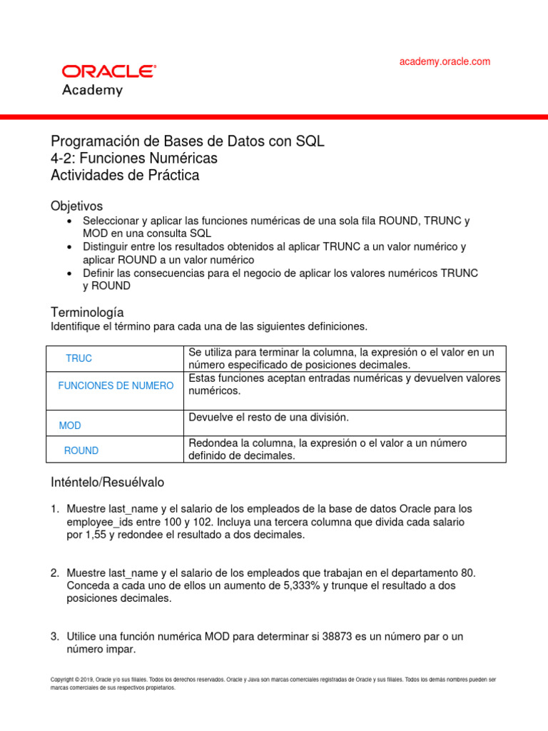 DP 4 2 Practice Esp | PDF | SQL | Oracle Corporation