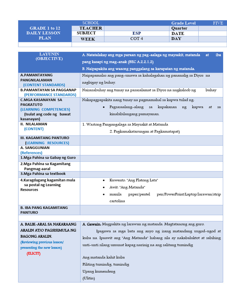 Esp 5-Cot Lesson Plan | PDF