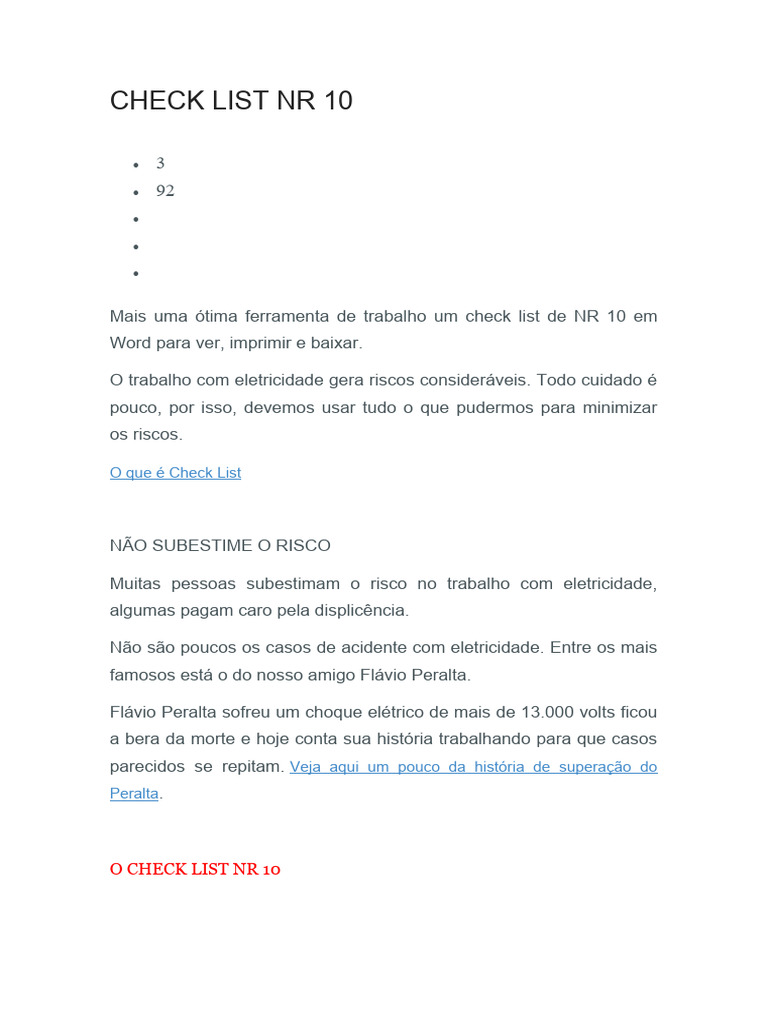 CHECK LIST NR 10 | PDF