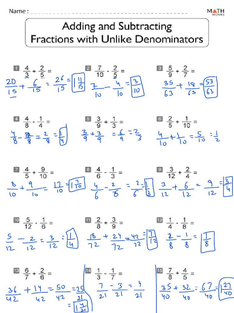 Adding and Subtracting Fractions | PDF