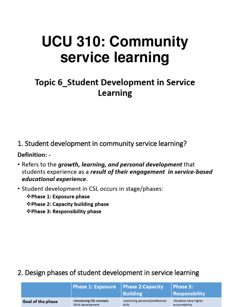 Topic 6 - Students Development in Service Learning | PDF | Service ...
