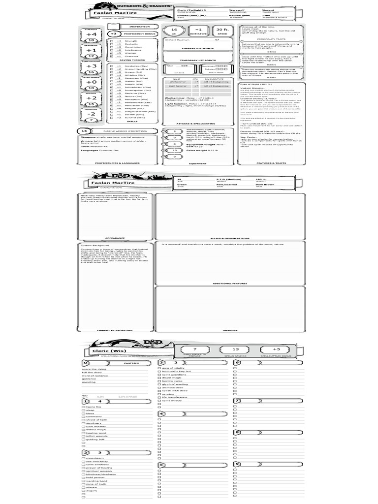 Character Sheet Dungeons & Dragons - D&D 5 | PDF