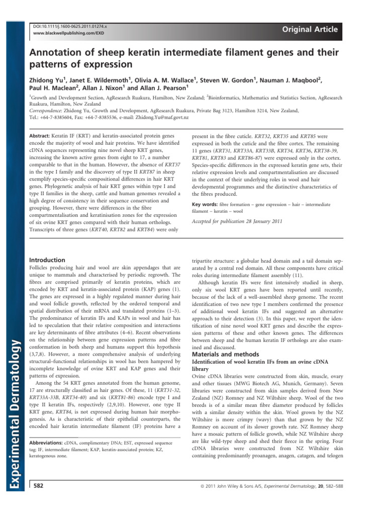 Experimental Dermatology - 2011 - Yu - Annotation of Sheep Keratin ...