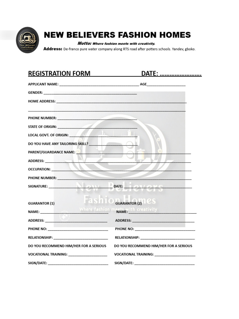 NB Fashion Registration Form | PDF | Apprenticeship