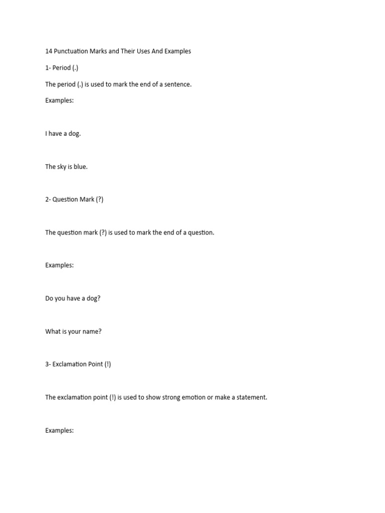 14 Punctuation Marks and Their Uses and Examples | PDF | Bracket ...