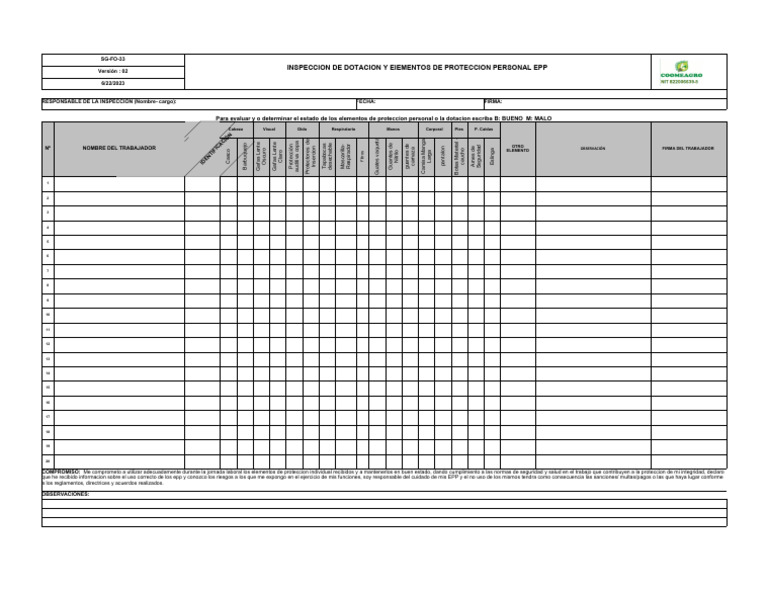 Sg-Fo-33 Inspeccion de Dotacion y Epp | PDF Sg-Fo-33 Inspeccion de Dotacion y Epp | PDF